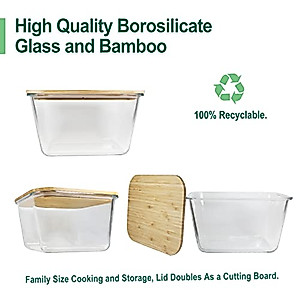 Urban Green Glass Container with Wood Lid, Glass food storage Container with Lids, Glass Meal Prep Containers Set, Glass Containers set (Natural-Bamboo-1p)