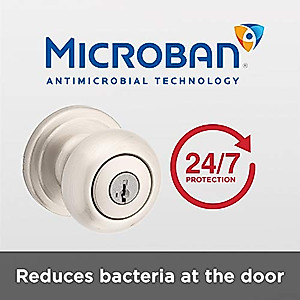 Kwikset Juno Keyed Entry Door Knob with Microban Antimicrobial Protection featuring SmartKey Security in Satin Nickel