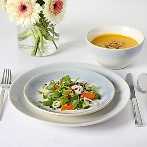 Martha Stewart Perry Street Stoneware Reactive Dinnerware Set - White w/Blue Rim, Service for 4 (12pcs)