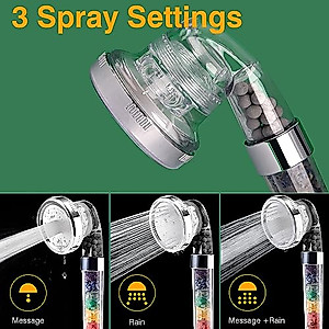 Filtered Shower Head, 3 Settings Shower Heads with Handheld Spray, High Pressure Shower Head with Hose 79" Extra Long Shower Hose & Holder, Purifying Filtration 7 Natural Crystalya Stone Beads