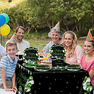 Green Happy Birthday Party Supplies Green Silver Black Party Tableware Includes Confetti Sprinkles Plates Napkins Fork and Green Birthday Tablecloth for Birthday Parties Decorations Set Serve 20