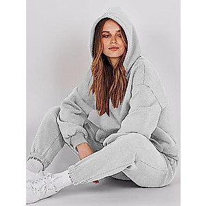 ANRABESS Womens 2 Piece Outfits Lounge Hoodie Oversized Sweatshirt Jogger Sweatpants Y2K Tracksuit Sweatsuit Set Fall Clothes Light Grey Medium