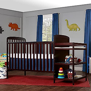 Dream On Me Anna 3-in-1 Full-Size Crib and Changing Table Combo in Espresso, Greenguard Gold Certified, Non-Toxic Finishes, Includes 1" Changing Pad, Wooden Nursery Furniture