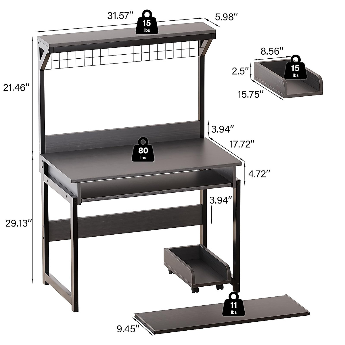 Computer Desk with Hutch and Storage Shelves, Home Office Study Writing Desk, Small Computer Desk for Small Space, Laptop Desk with Keyboard Tray for Bedroom