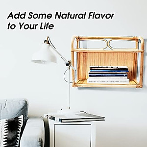 T'Furni Rattan Wall Shelf for Living Room Kitchen Wall Decor - Natural Rattan Floating Shelves - Rectangle Shelf Wall Decor - Natural Hanging Book - Wall Shelves with Storage - A5