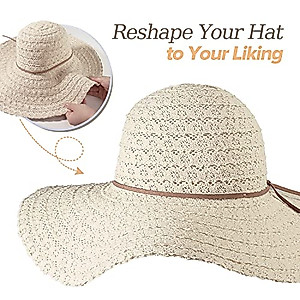 Sun Hat Womens, Beach Floppy Hats for Women Foldable, Wide Brim Summer Packable Lace Sun Beach Floppy Hats Women Beige