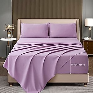 DengChao 4PCS Extra Deep Pocket Sheet Set 1800 Thread Soft Brushed Microfiber Light Purple Full Size Bed Sheets Set,Fit 18-24 Inch Deep Pocket Mattress,Comfortable Breathable& Wrinkle Resistant
