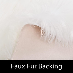 Round Faux Fur Sheepskin Rugs, Soft Shaggy Area Rug Home Decorative Bedroom Fluffy Carpet Rug, Diameter 5 Feet, White