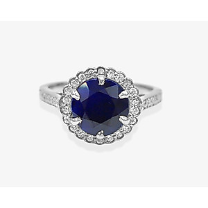 10 MM Round Cut Natural Blue Sapphire Gemstone Ring 925 Sterling Silver September Birthstone Statement Ring Sapphire Jewelry Handmade Ring Birthday Gift For Girlfriend Gift (RG 7899) (Rose Gold Plated Silver, 6 US)