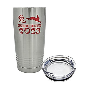 Chinese New Year Party Favor 2023 Year Of The Rabbit Iconography 2-Pack 20oz Stainless Steel Insulated Travel Mug With Lid