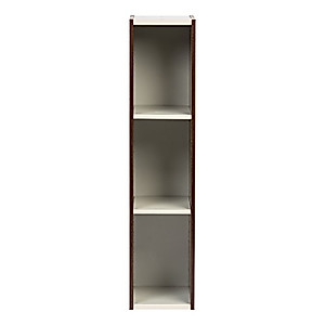 IRIS USA, Inc. 3-Tier Cubby Storage Bookshelf with Adjustable Shelves, 8" Width Stackable Easy Assembly Space Saving Shelving Unit Bookcase, Walnut Brown/White