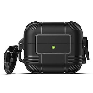 Aircawin for Airpods 3 Case Lock,Secure Lock Clip Case for Airpods 3rd Generation Case Cover,Full-Body Military Rugged Heavy Duty Protective TPU Case with Keychain for Airpods 3 Charging Case,Dark