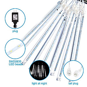 Aluan Christmas Lights Meteor Shower Rain Lights 10 Tube 240 LED Waterproof Plug in Falling Rain Fairy String Lights for Halloween Christmas Holiday Party Home Patio Outdoor Decoration, Warm White