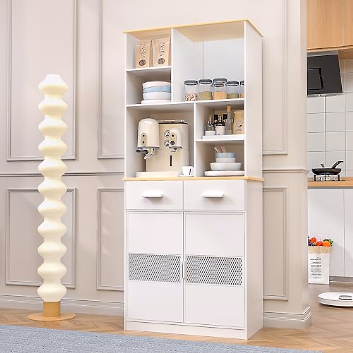 VECELO 72" Tall Kitchen Pantry Storage Cabinet with Doors & Shelves & 2 Drawers Freestanding Buffet Hutch with | Microwave Stand | Cupboard for Dining Room