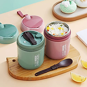 WORTHBUY Leak Proof Thermal Insulated Food Jar with Foldable Spoon, Lunch Containers Soup Cup for Kids and Adult, 16oz Capacity - Pink