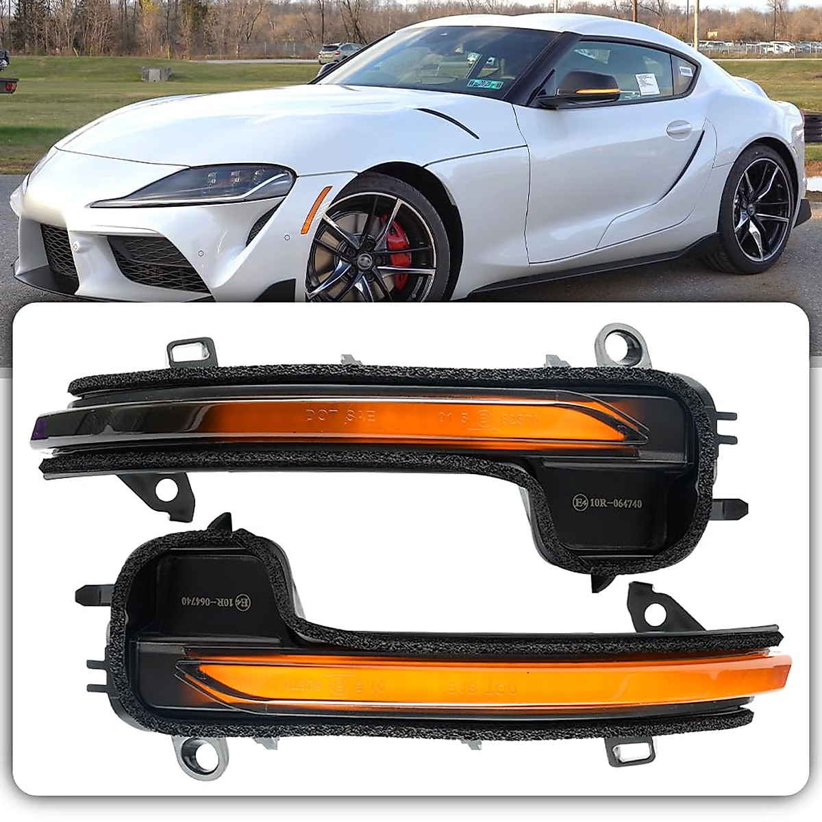 LED Dynamic Side Mirror Turn Signal Lights for 2020-2023 Toyota GR Supra Smoked Lens Sequential Turn Signal Lights Indicator Accessories LED Side Mirrors Marker Lamps