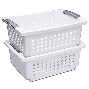 Sterilite Medium Stacking Basket Plastic, White, 10 Pack