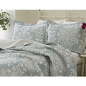 Laura Ashley - Rowland Collection - Quilt Set - 100% Cotton, Reversible, All Season Bedding with Matching Shams, Pre-Washed for Added Comfort, King, Blue