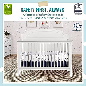 Dream On Me JPMA & Greenguard Gold Certified Milton 5-in-1 Convertible Crib Made with Sustainable New Zealand Pinewood in White, Non-Toxic Finish