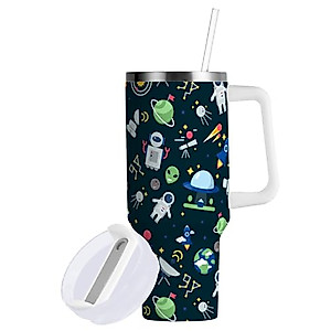 ARGTILDN 30 oz Tumbler Astronaut Space Rocket Planet Alien Insulated Travel Mug with Handle and Straw Lid Stainless Steel Vacuum Coffee Cup Tea Beverage Container Water Bottles for Car Sports office