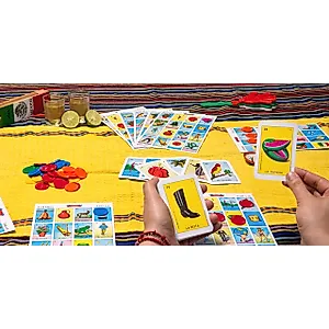 Loteria Mexican Bingo Game Kit - Loteria Bingo Game for 20 Players - Includes 1 Deck of Cards and Boards - with 100 Bingo Chips - for The Entire Family - Great for Learning Spanish.