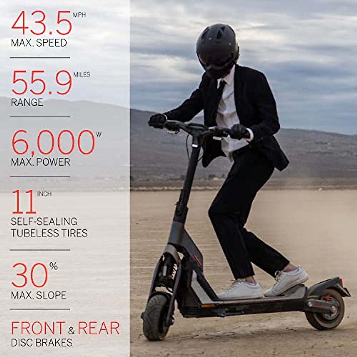 Segway SuperScooter GT2P Electric Scooter, Up to 55.9 Miles and 43.5 MPH, E Scooter Adults for Commuting w/t 11" Anti-Puncture Tubeless Tires, 2WD, Transparent Display, Suspension System