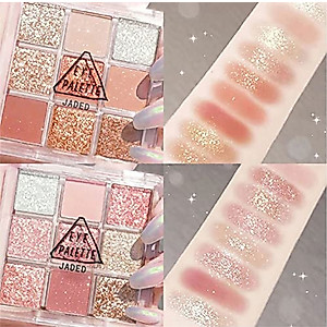 Kayswang 9 colors glitter eyeshadow palette makeup palette matte high pigment color cream texture natural eye shadow powder eye shadow palette in autumn and winter long lasting and waterproof (pink)