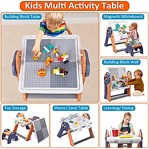 GarveeHome 8 in 1 Kids Table and Chair Set, Foldable Toddler Table and Chair Set for Kids Ages 3-10, Activity Table for Building Blocks, Drawing, Reading, Dining