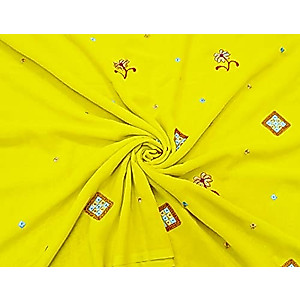 Peegli Indian Vintage Yellow Dress Material Georgette Recycled Fabric Embroidered DIY Craft Used Textile
