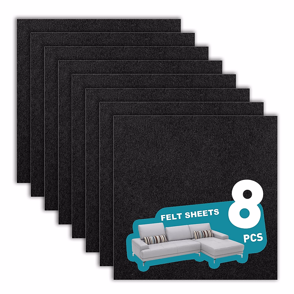12" x 12" x 1/8" Thickness Adhesive Black Felt Sheets Sticky Felt Fabric Pads for Art and Home Making (8 Pieces)