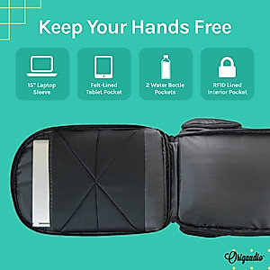 Origaudio Embarcadero Pack - Water-Resistant Canvas Business Travel Backpack - 16-Pocket Backpack with 17" Laptop Sleeve and USB Techport - Storage for Water Bottles, Sunglasses, Wallets, and Accessories