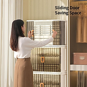 LEHOM Lidded Home Storage Bins - 9.16 Gal Stackable Closet Organizers with Lockable Doors, Plastic Collapsible Storage Container Box on Wheels for Clothing, Book, Bedding, 3 Pack