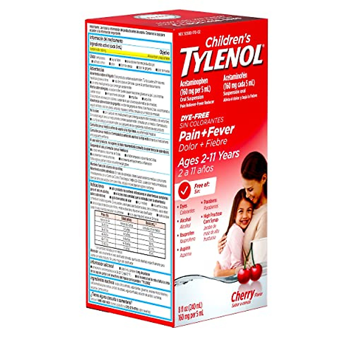 Tylenol Children's Pain + Fever Medicine with Acetaminophen, Dye-Free, Cherry, 8 Fl. Oz