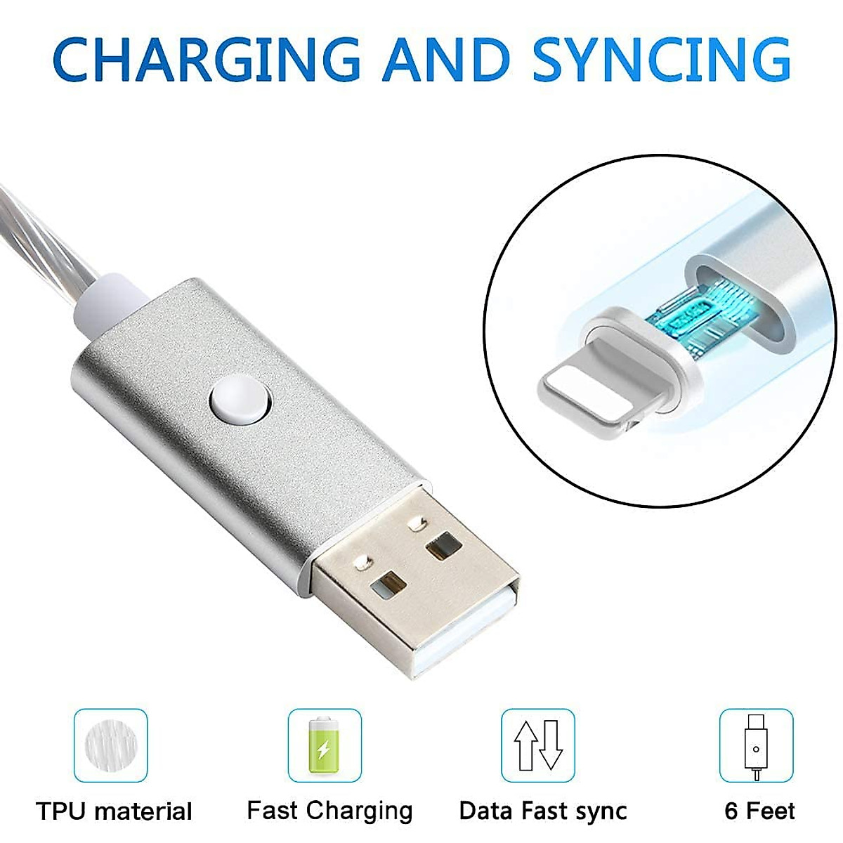 momen LED Charger Cable, 2 Pack 10FT Lightning Cable MFi Certified Data Sync Cord Compatible 13/12/11/XS Max/XS/XR/X/8/7/Plus/SE/iPad,iPhone Charger Cord Blue & Green