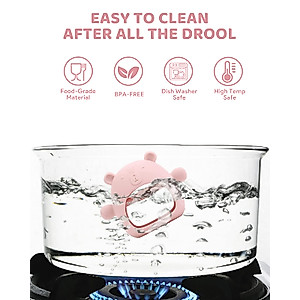 3 Packs Baby Teething Toy Silicone Bear Teething Mitten for Babies Over 3 Months Anti Dropping Wrist Hand Teethers Baby Chew Toys for Sucking Needs, BPA Free (Pink, Brown & Red) (Pink, Coral, Caramel)