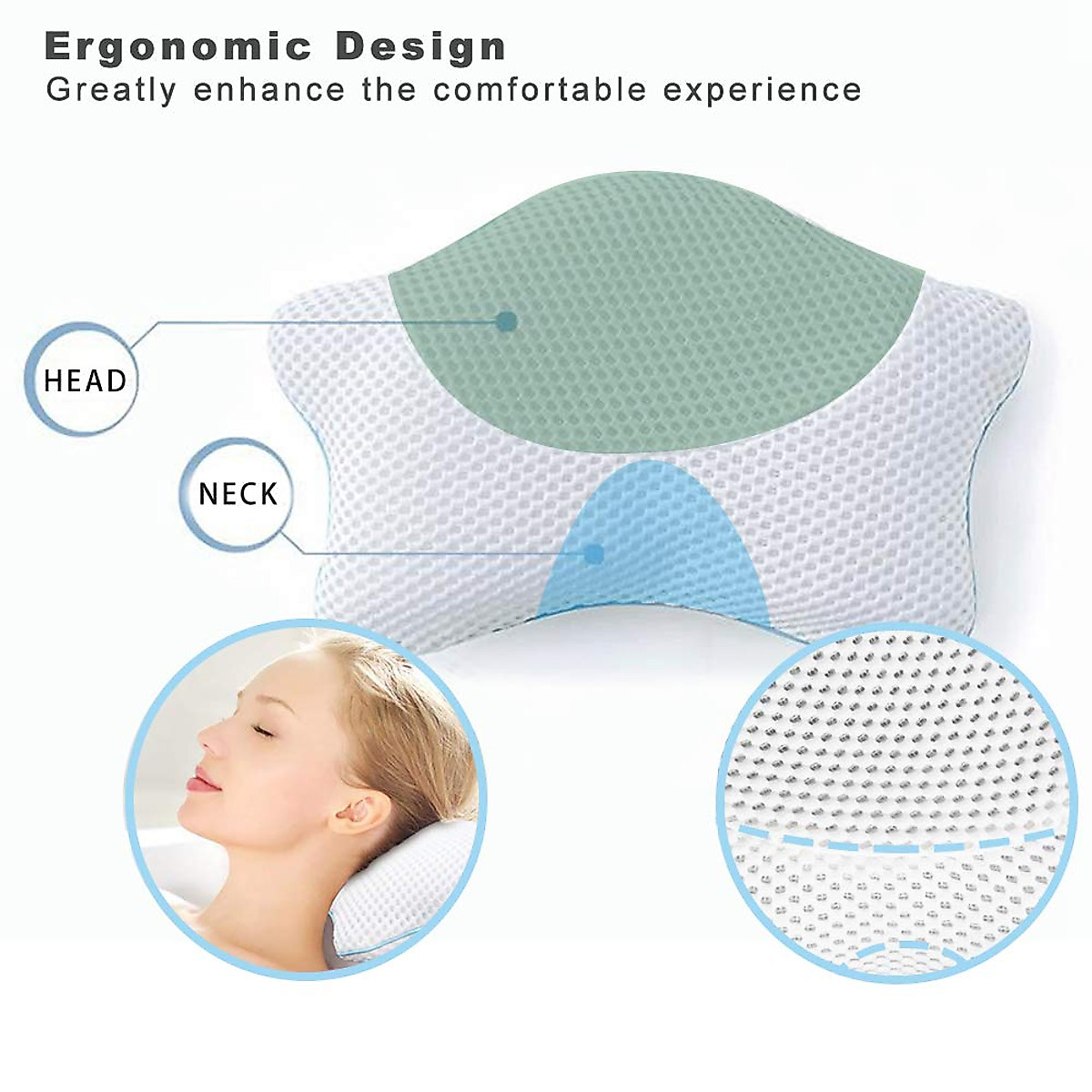 Non Slip Bath Pillow, Luxury Spa Bathtub Head & Neck Rest Support, Permeable Quick Drying Air Mesh Tub Pillow with 4 Large Suction Cups, Fits Any Tubs, Soft and Relaxing