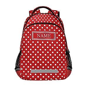 ODAWA Custom Backpack for Girls Personalized Backpack Add Your Name Text Customization Red Dot Pattern Child Backpack Travel Bag