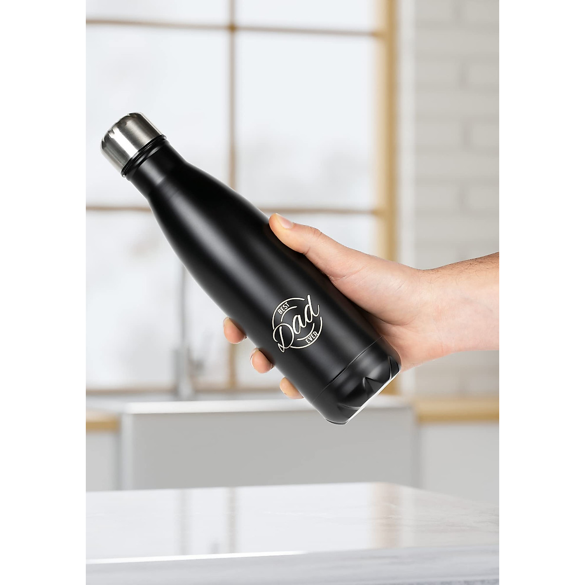 Best Dad Ever Black Water Bottle Stainless Steel & Vacuum Insulated Water Bottle Thermos for Hot & Cold Water, 17 oz Reusable Metal Bottle