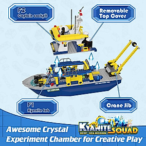 WishaLife City Ocean Exploration Ship Building Toy Set, W/Submarine, Helicopter, Shark, Octopus, Coral Reef, Fun Toy Gift for Kids Boys Girls 6+