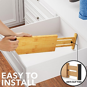 SpaceAid Bamboo 4 Pack Dresser Drawer Dividers, 4.65“ High Adjustable 12.5“-17” Drawer Organizers, Expandable Organization for Clothing, Clothes, Dressers, Natural