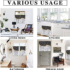 Marbre 3 Pieces Kitchen Valance Window Curtain Set Rod Pocket Marble Gold White Black Geometric Rose Stone Abstract Modern Vintage White Golden Tier Curtains for Living Room Bathroom
