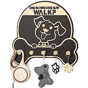 MTERSN Dog Leash Holder for Wall - Decorative Key Holder for Wall and Leash Holder Wall Mount with 5 Dog Paw Print Hooks for Dog Leash,Coat,Toys- Dog Accessories Organizer for Rustic Home Decor
