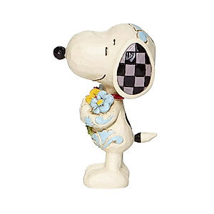 Enesco Peanuts by Jim Shore Snoopy Holding Spring Flowers Miniature Figurine, 3 Inch, Multicolor White