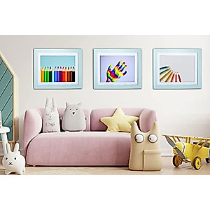 FrameWorks 10” x 12.5” Light Blue Wooden Kid Art Frame with Gallery Style Edges, Tempered Glass, and Elastic Straps 2-Pack