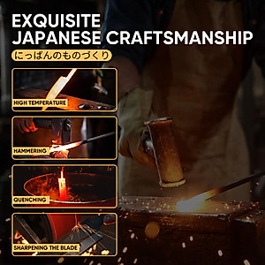 Huusk Japanese Gyuto Chef Knife - 8" Hand Forged Knives, 3 Layers 9CR18MOV High Carbon Kitchen Knife, Professional Sharp Cooking Knife with Ergonomic Handle for Meat, Vegetables, Fish