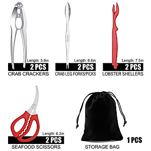Crab Crackers and Tools, Lobster Crackers and Picks Set, 9Pcs Seafood Tools Set - Crab Leg Cracker Tool/Nut Crackers, Crawfish Sheller, Crab Leg Forks, Scissors & Storage Bag, Seafood Boil Utensils