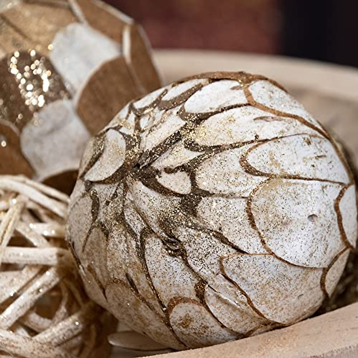 ANDALUCA Natural Tones Vase & Bowl Fillers Decorative Balls | Home Decor (Golden Orbs)