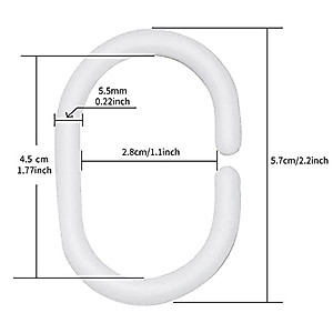 White Plastic Shower Curtain Rings Hooks for Bathroom Shower Window Rod (White