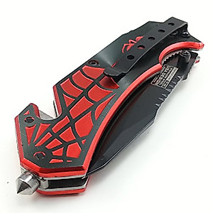 Spider Man 8 Inch Spring Assisted Pocket Knife With Glass Breaker + Belt Cutter