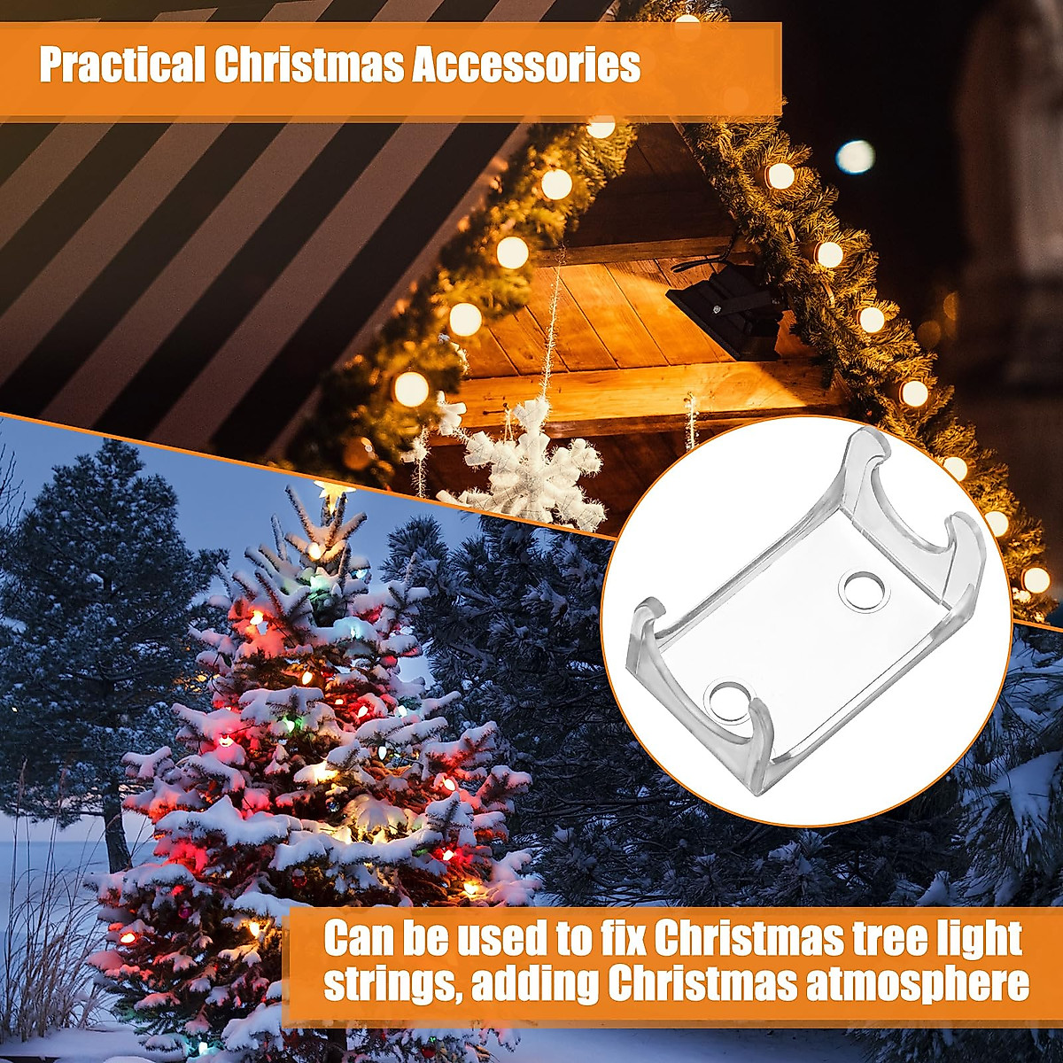 VIHOSE 100 Pcs Christmas Light Clips Clear Lighting Outlet Combo C Clips Waterproof Outside Gutter Clip Hooks Seasonal String Light Hooks for C9 or C7 Light Socket on Home Stair Christmas Decoration